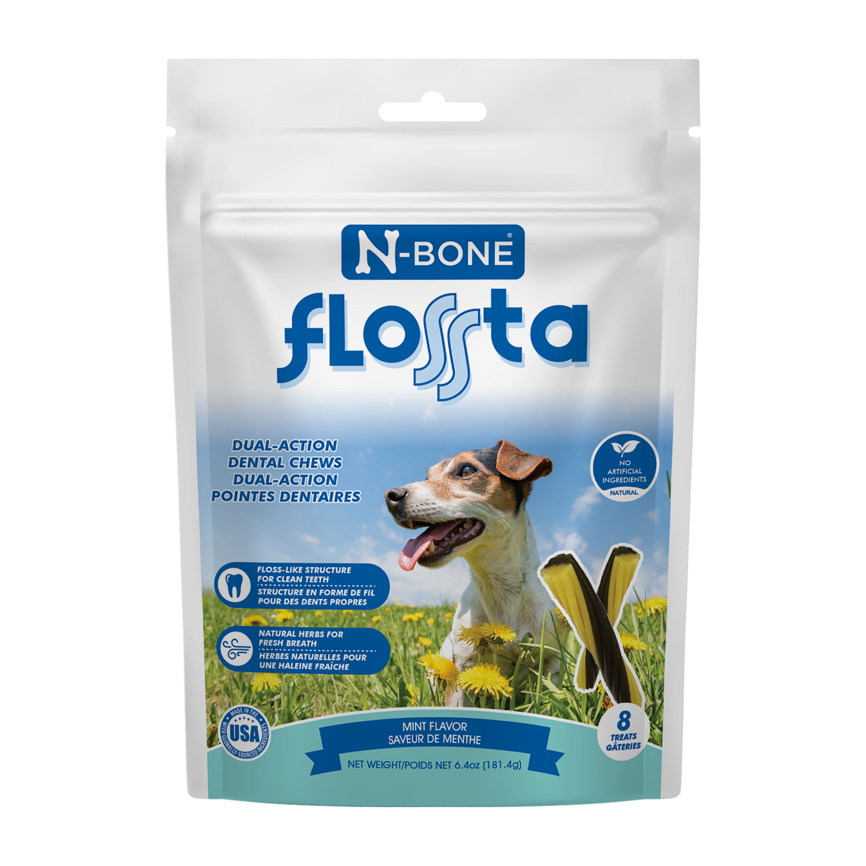 N-Bone Flossta Dual Action Dog Dental Chew Mint 8 ct, 6.4 oz – Pets ...