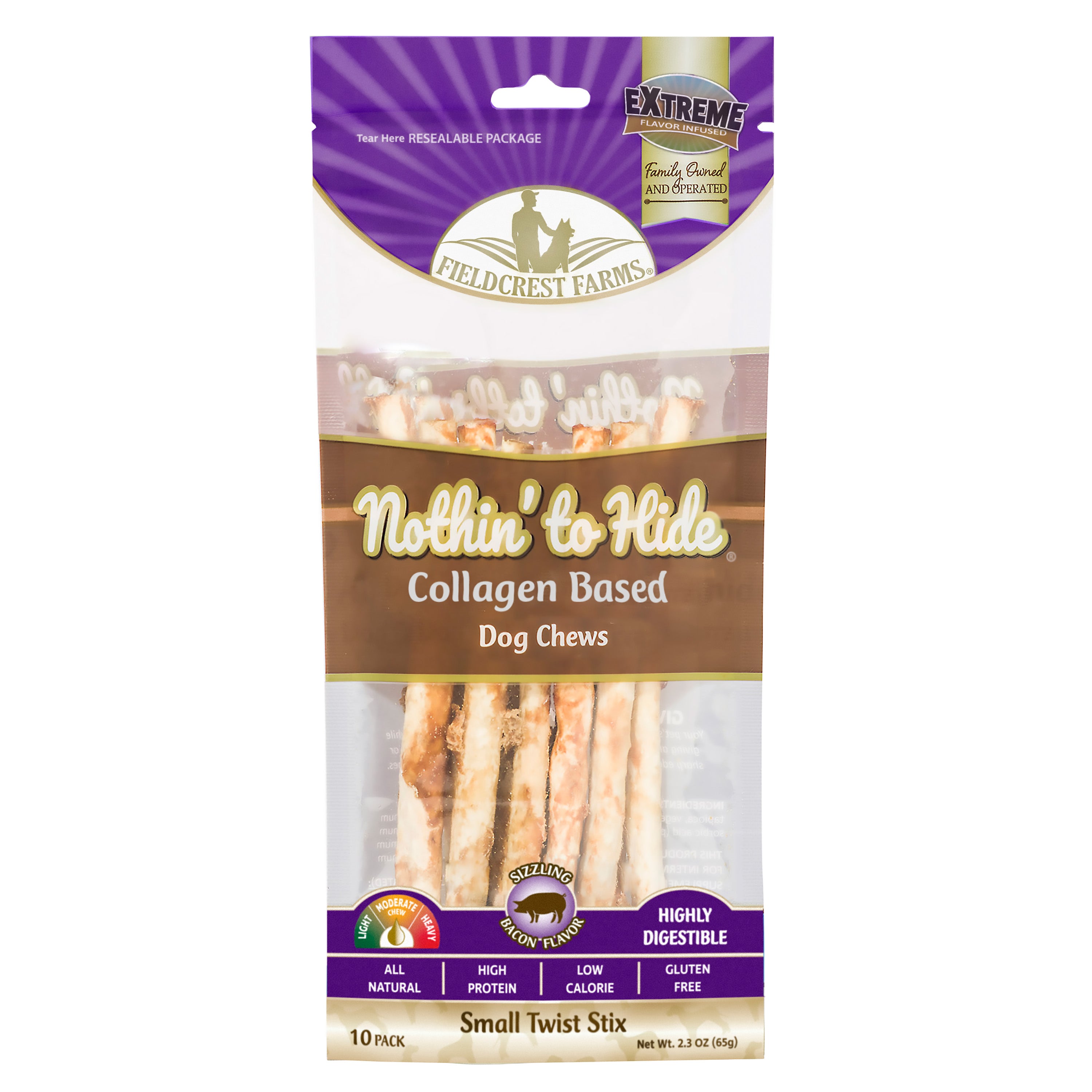 Fieldcrest Farms Nothin' to Hide Collagen Twist Stix Dog Chew Bacon Sm ...