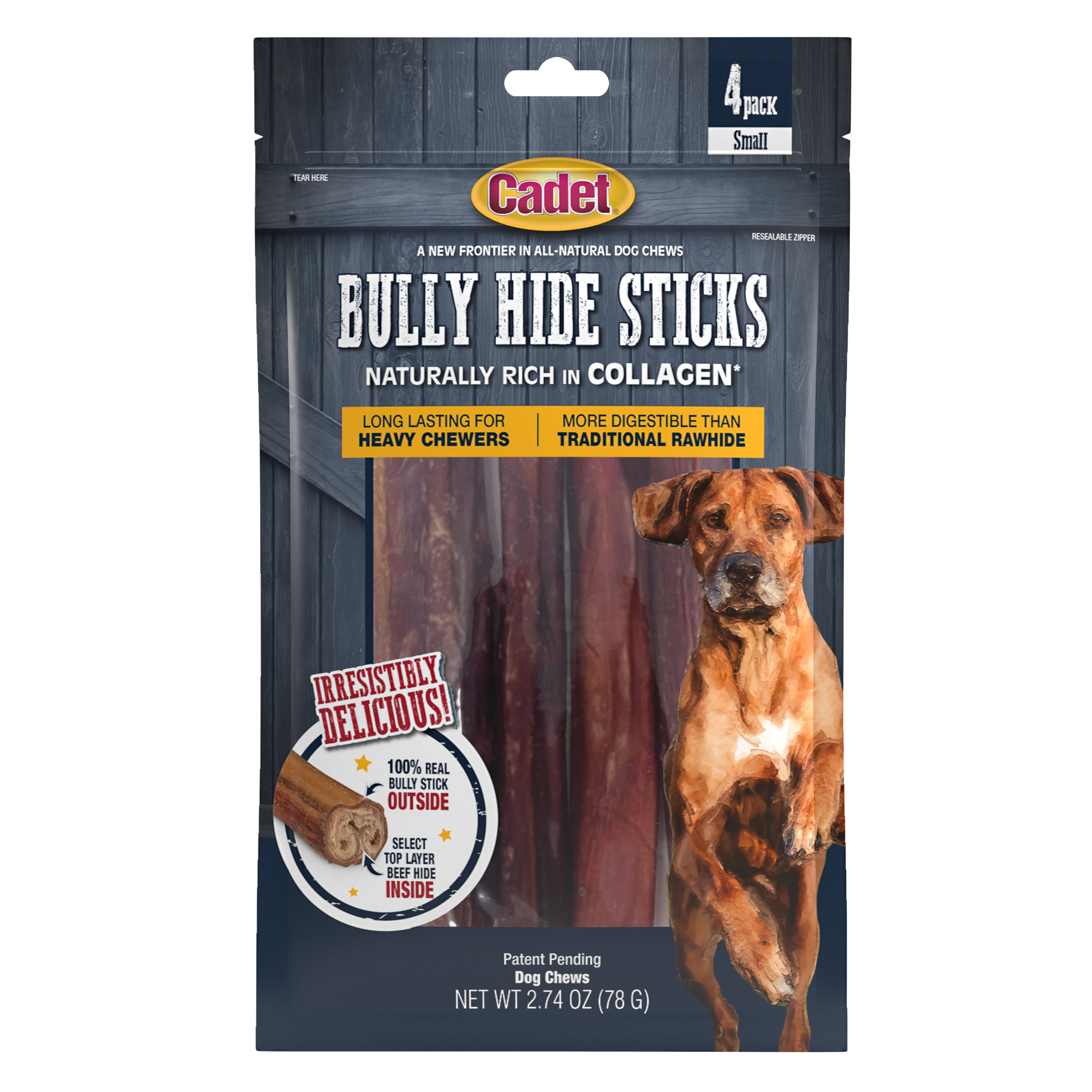 Cadet Bully Hide Sticks All-Natural Dog Chews Bully Stick Small (4 ct ...