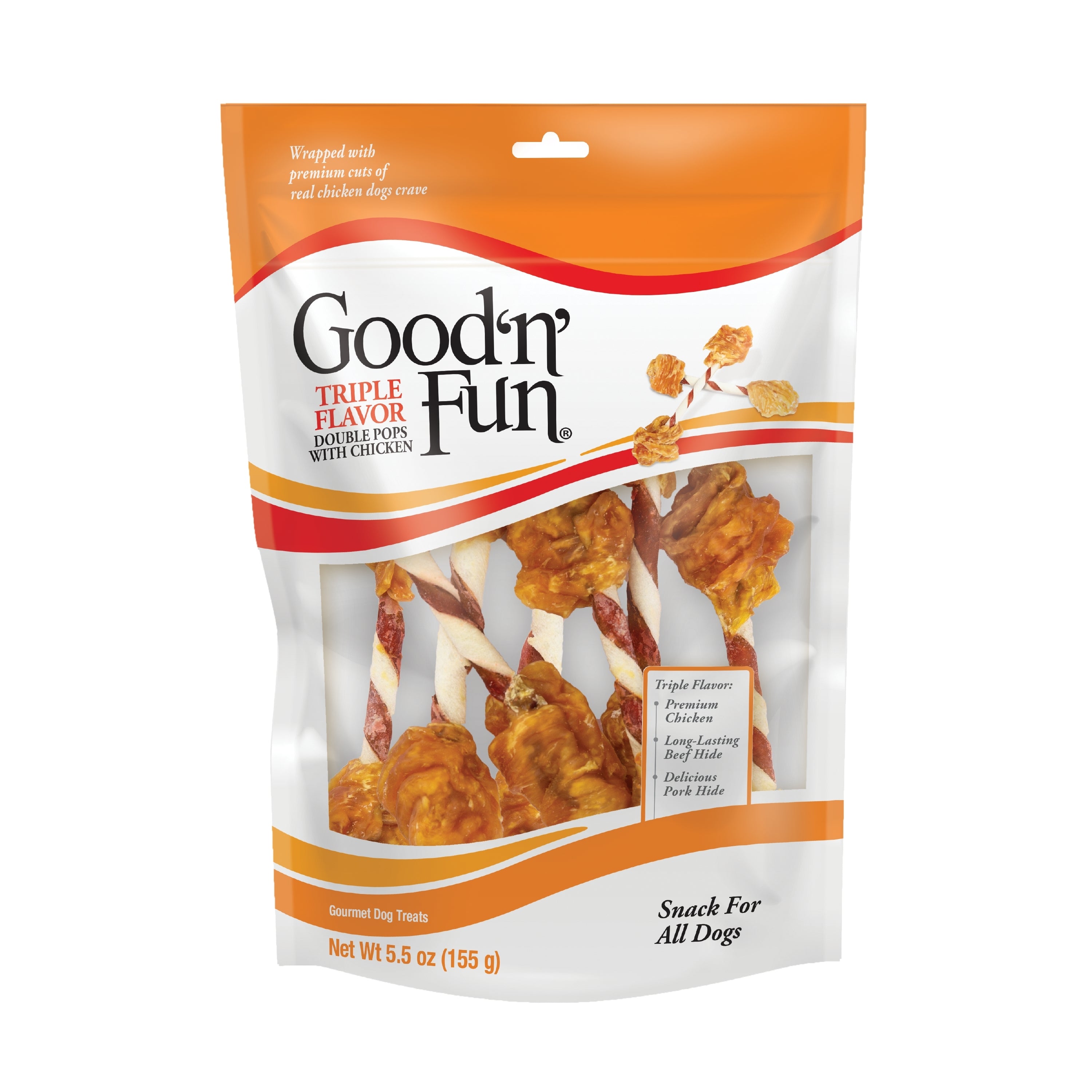 Salix Good 'n' Fun Triple Flavor Double Pops Dog Treat Chicken, Beef ...